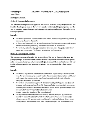 Analysing Argument Unit 2 - ASSESSMENT SHEET Unit 2, Outcome 2 ...