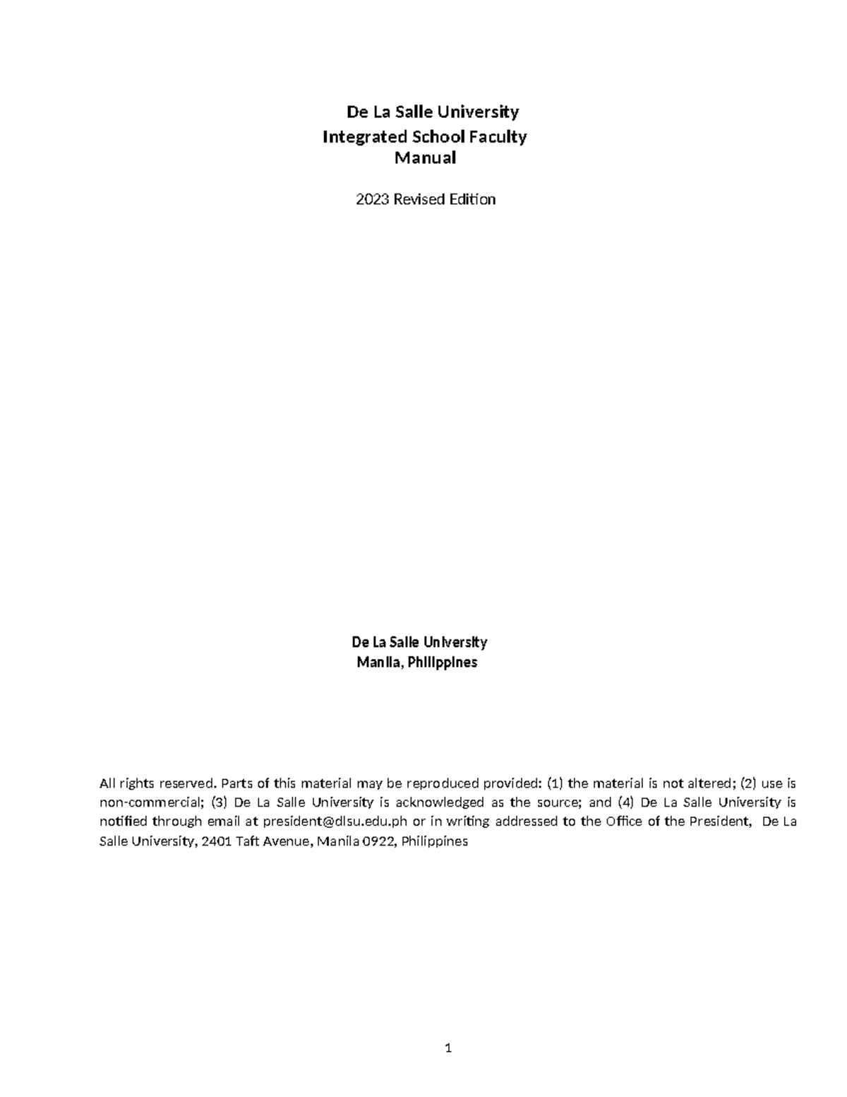 Is-faculty-manual - De La Salle University Integrated School Faculty Manual 2023 Revised Edition ...