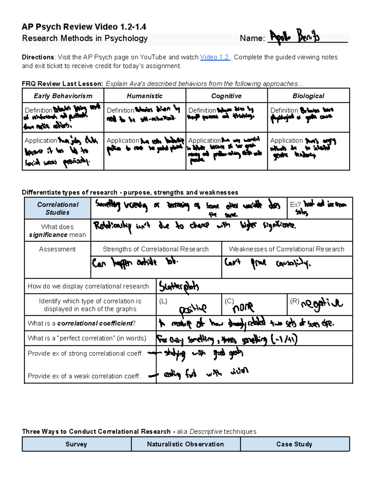 AP Psych 1 - Worksheet problems - AP Psych Review Video 1. 2 - 1. 4 Research Methods in ...