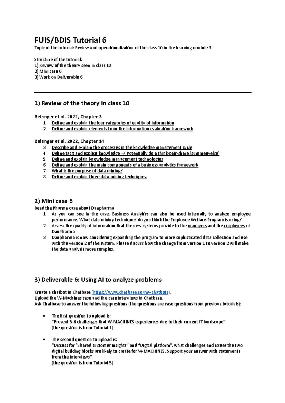 Tutorial 6 final - ddddf - FUIS/BDIS Tutorial 6 Topic of the tutorial ...
