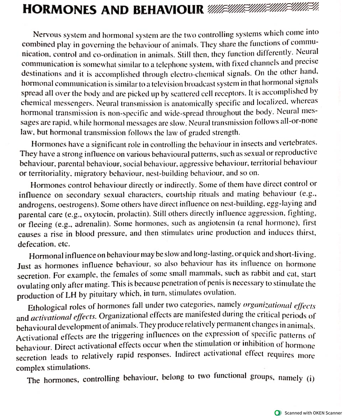 Hormones and behaviour - Bsc zoology - Studocu