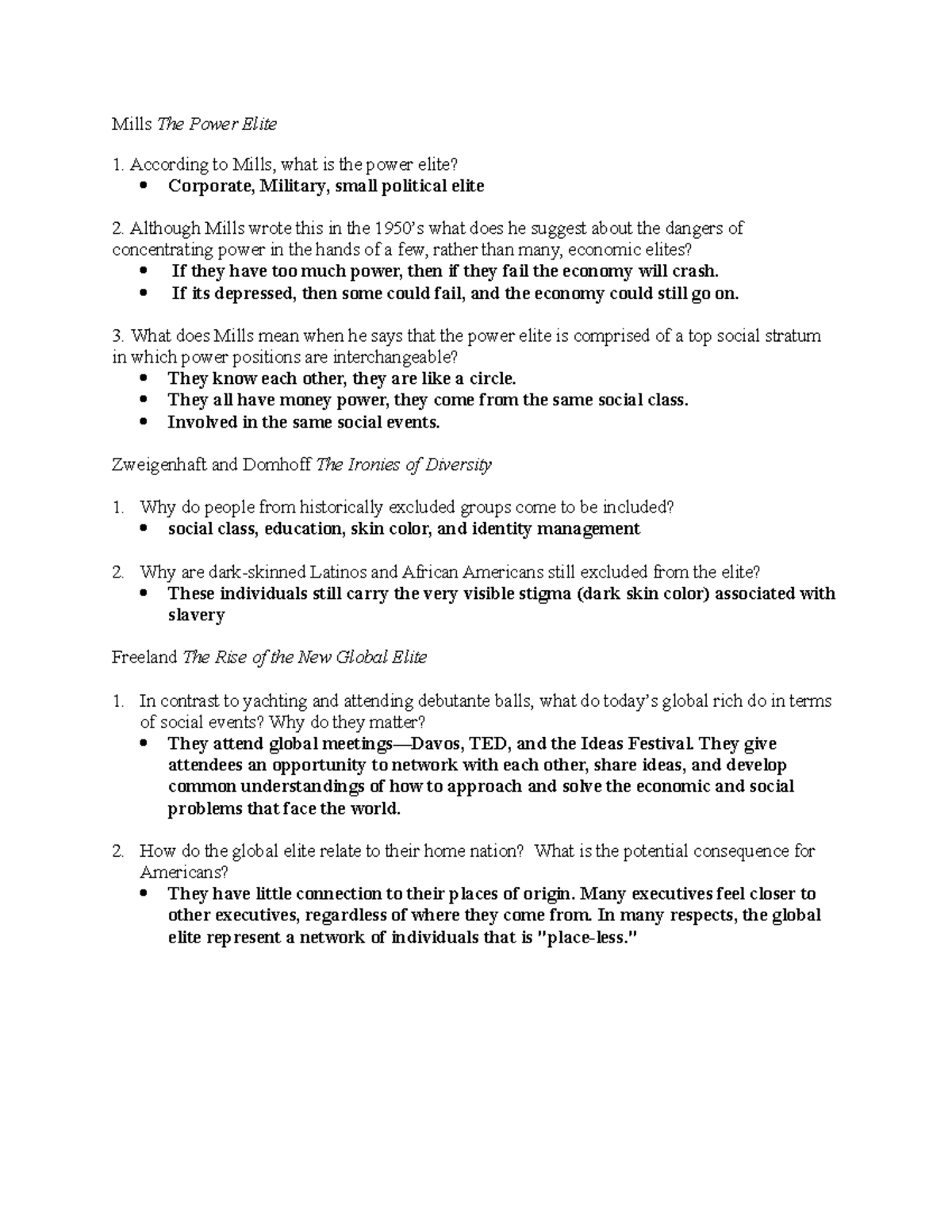 RQ W13 Questions - coursework sociology 001 - Mills The Power Elite ...