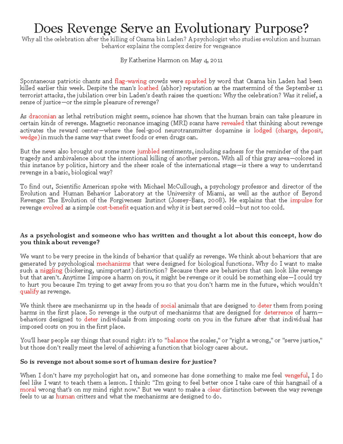 Does Revenge Serve an Evolutionary Purpose key - Does Revenge Serve an ...