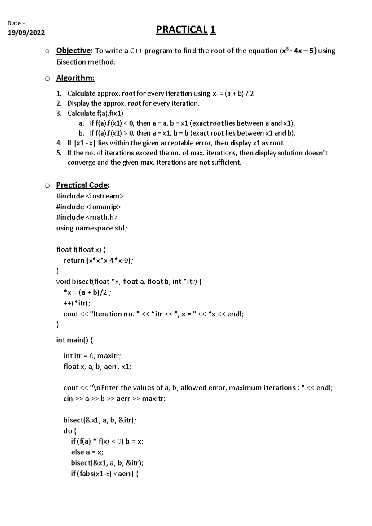 Cmpractical 01 Its Computational Practical File For Ipu 3rd Sem Practical 1 Date 1909 O