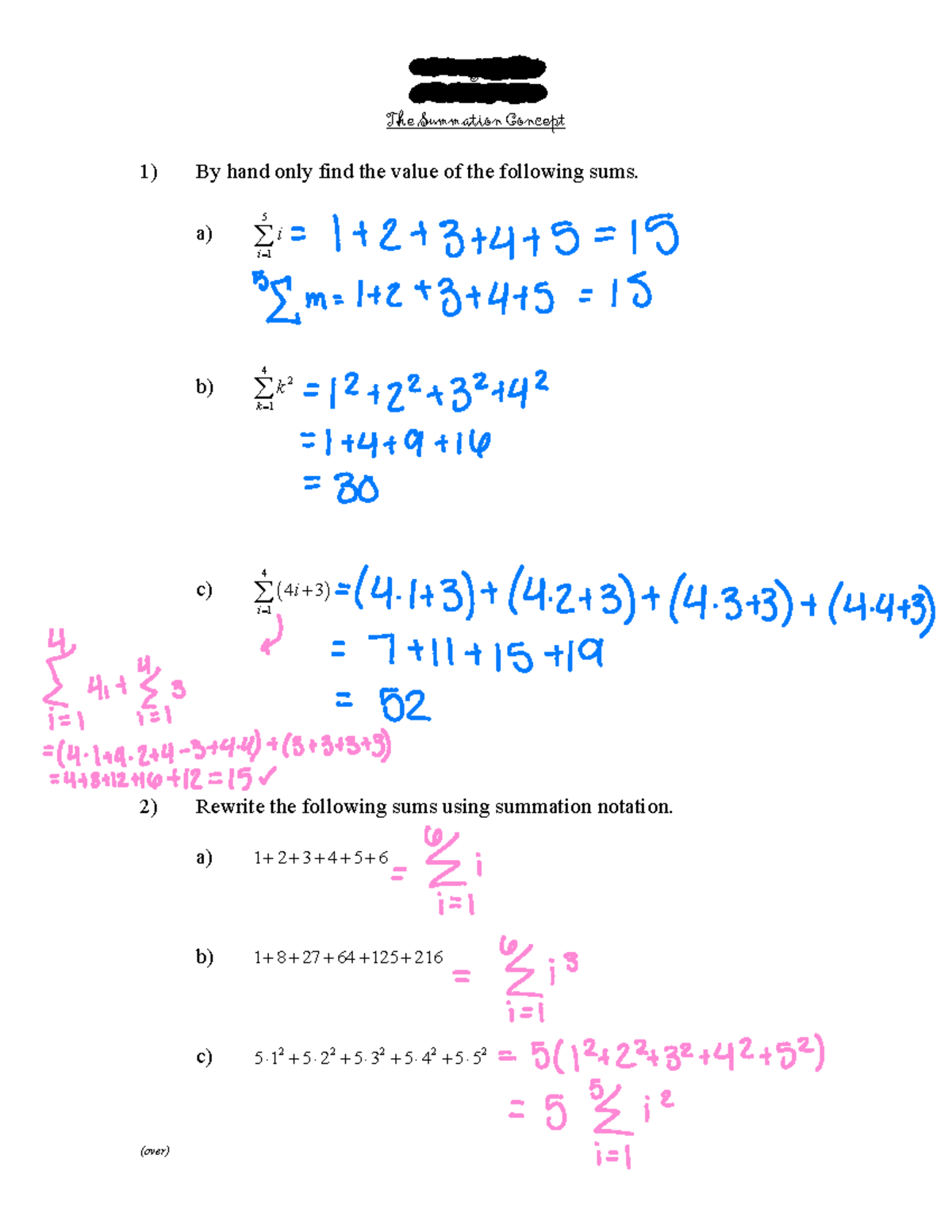 The Summation Concept - class notes - Ball High School A.P BC The ...