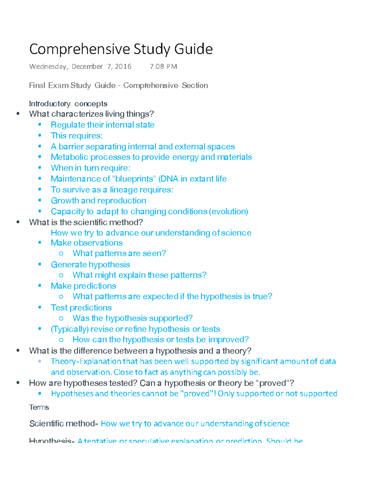 Comprehensive Study Guide - Final Exam Study Guide -Comprehensive ...