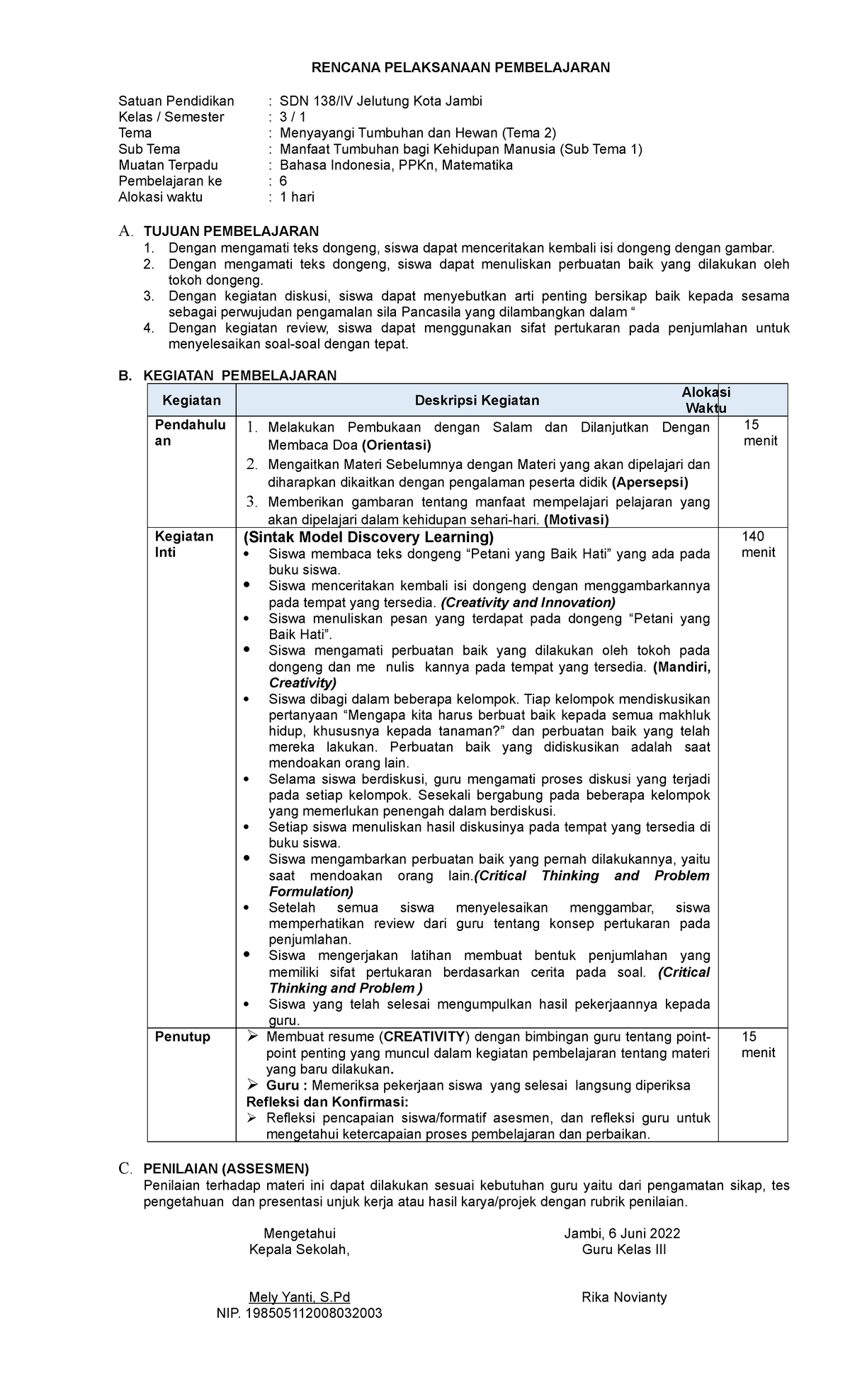 3.2.1.6 rika - RPP kelas 3 SD - RENCANA PELAKSANAAN PEMBELAJARAN Satuan ...