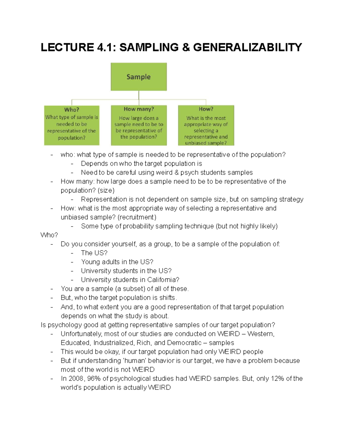 PSY10A L4.1 - This was taken winter 2021 with Dr. Albada - LECTURE 4: SAMPLING & - Studocu
