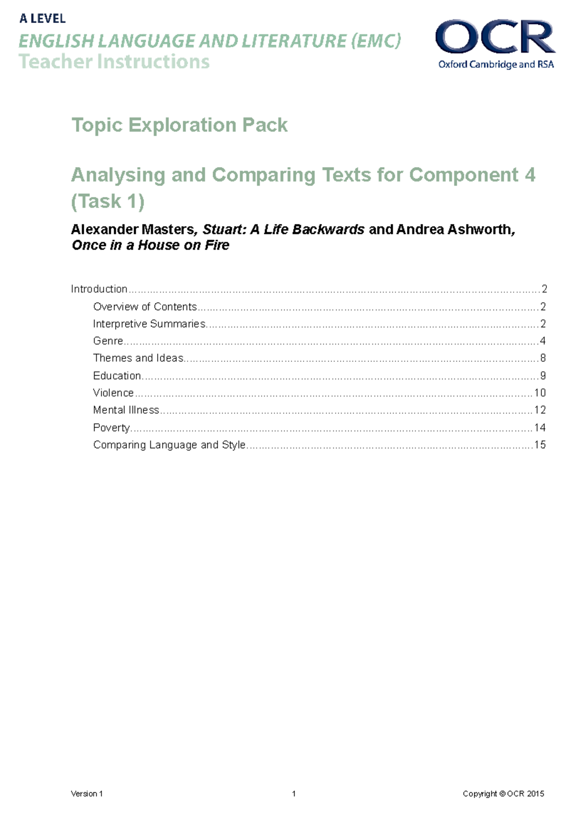 281335-analysing-and-comparing-texts-for-component-4-task-1- Topic ...