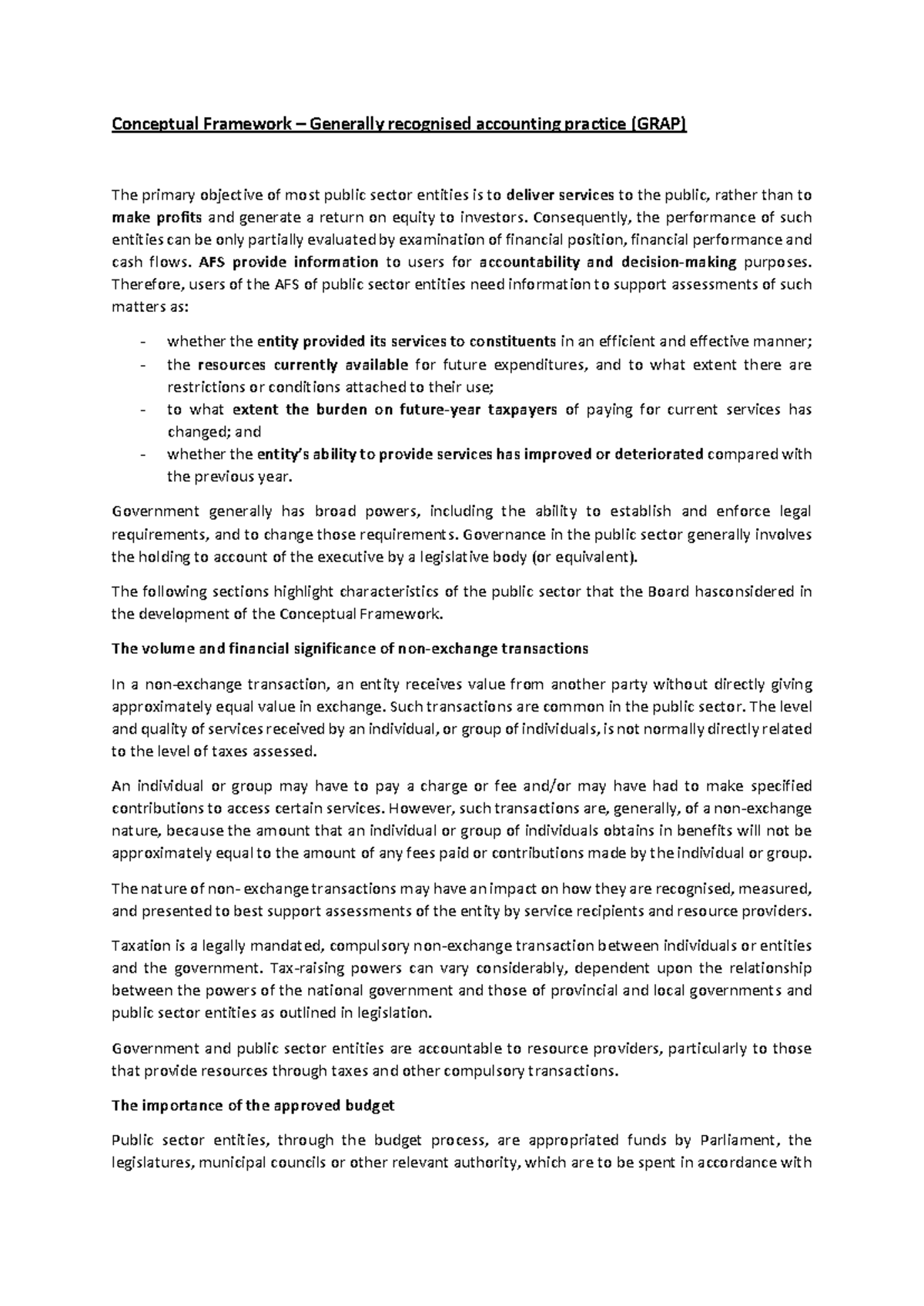 Summary - Conceptual Framework GRAP - Conceptual Framework – Generally ...
