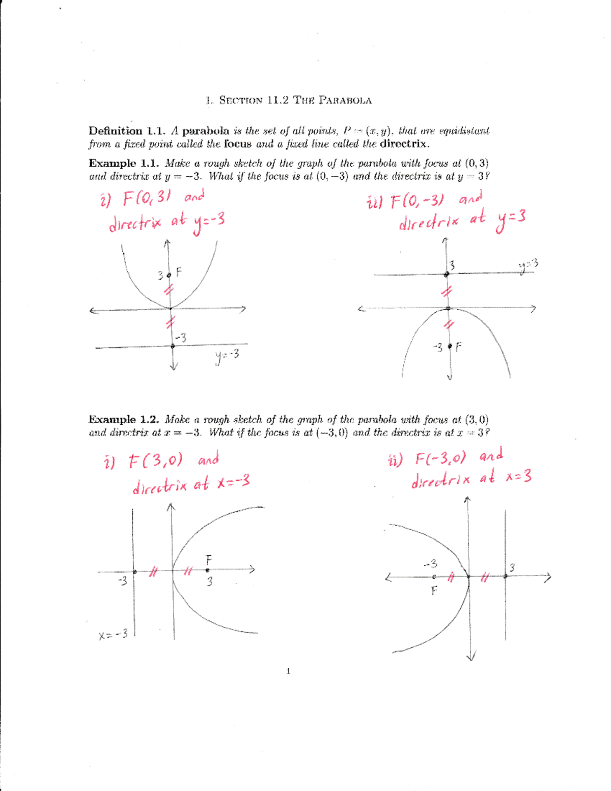 Solutions 11.2 [Parabola] - 1. SECTION 11 THE PARABOLA 1. A parabola is ...