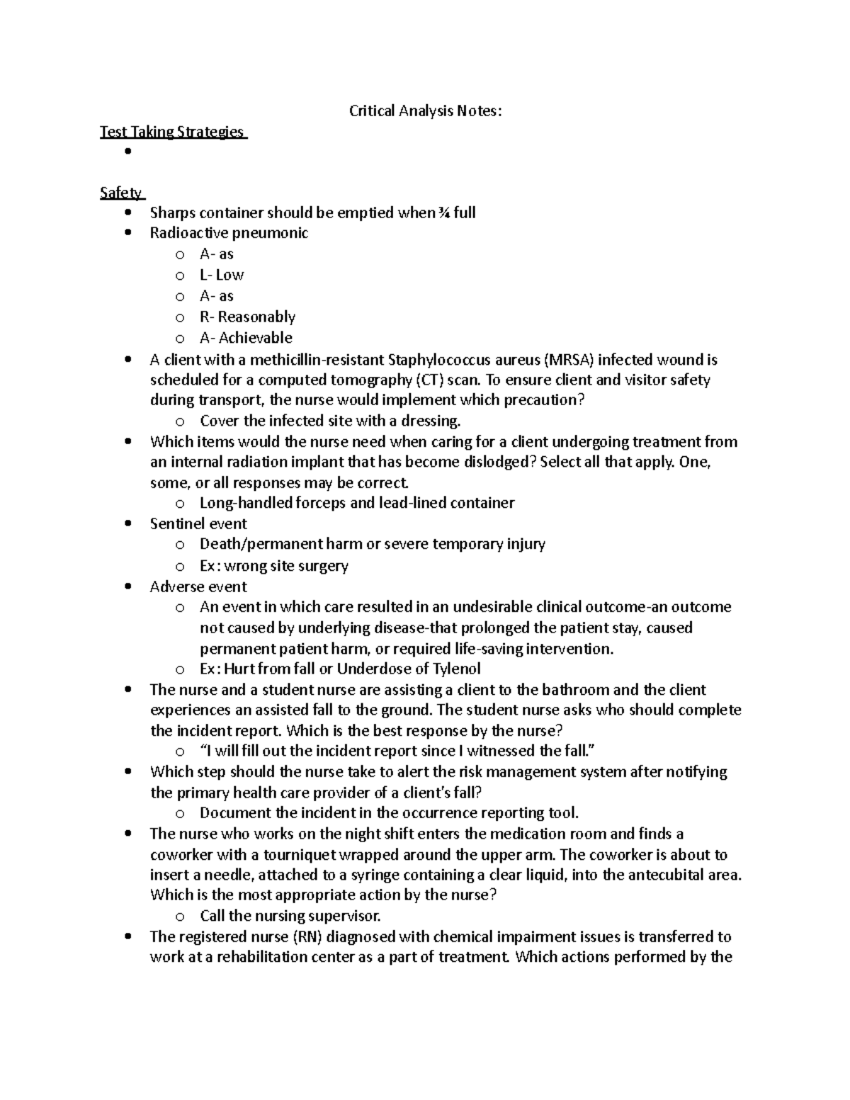 Critical Analysis Notes - Critical Analysis Notes: Test Taking ...