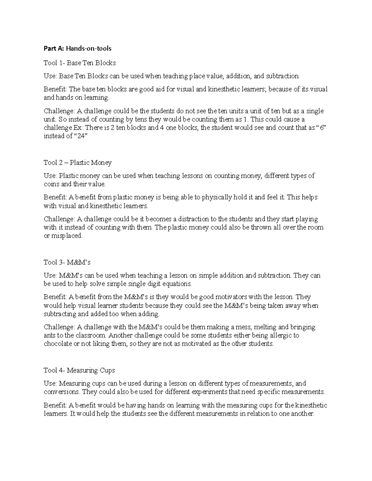 Math methods lesson plan 2 - Part A: Hands-on-tools Tool 1- Base Ten ...