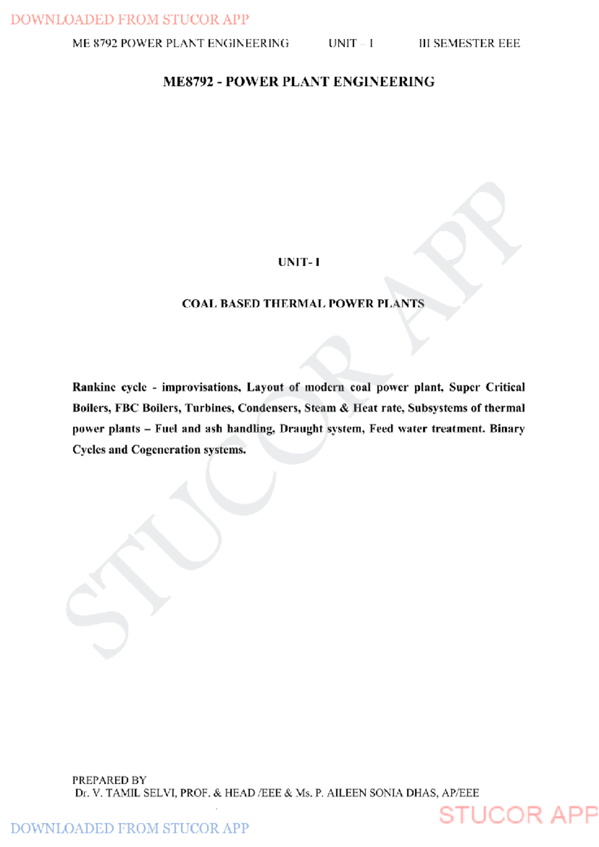 Stucor ME8792-HG-unlocked - ME 8792 POWER PLANT ENGINEERING UNIT – I III SEMESTER EEE PREPARED ...