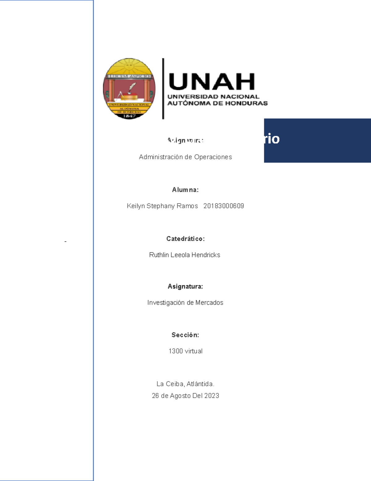 Ramos Keilyn U2T1a2 - TAREA - Asignatura: Administración de Operaciones ...