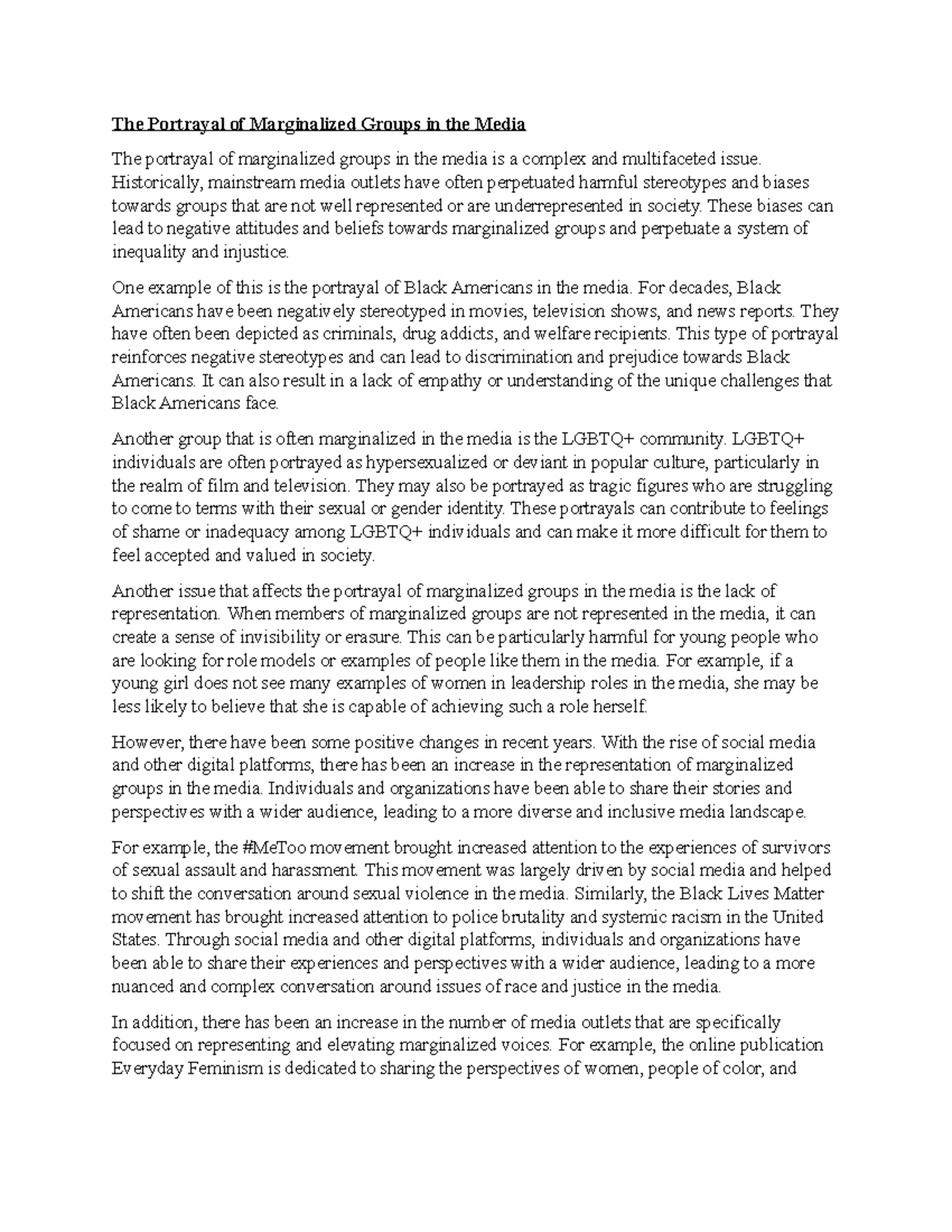 The Portrayal of Marginalized Groups in the Media - Historically ...