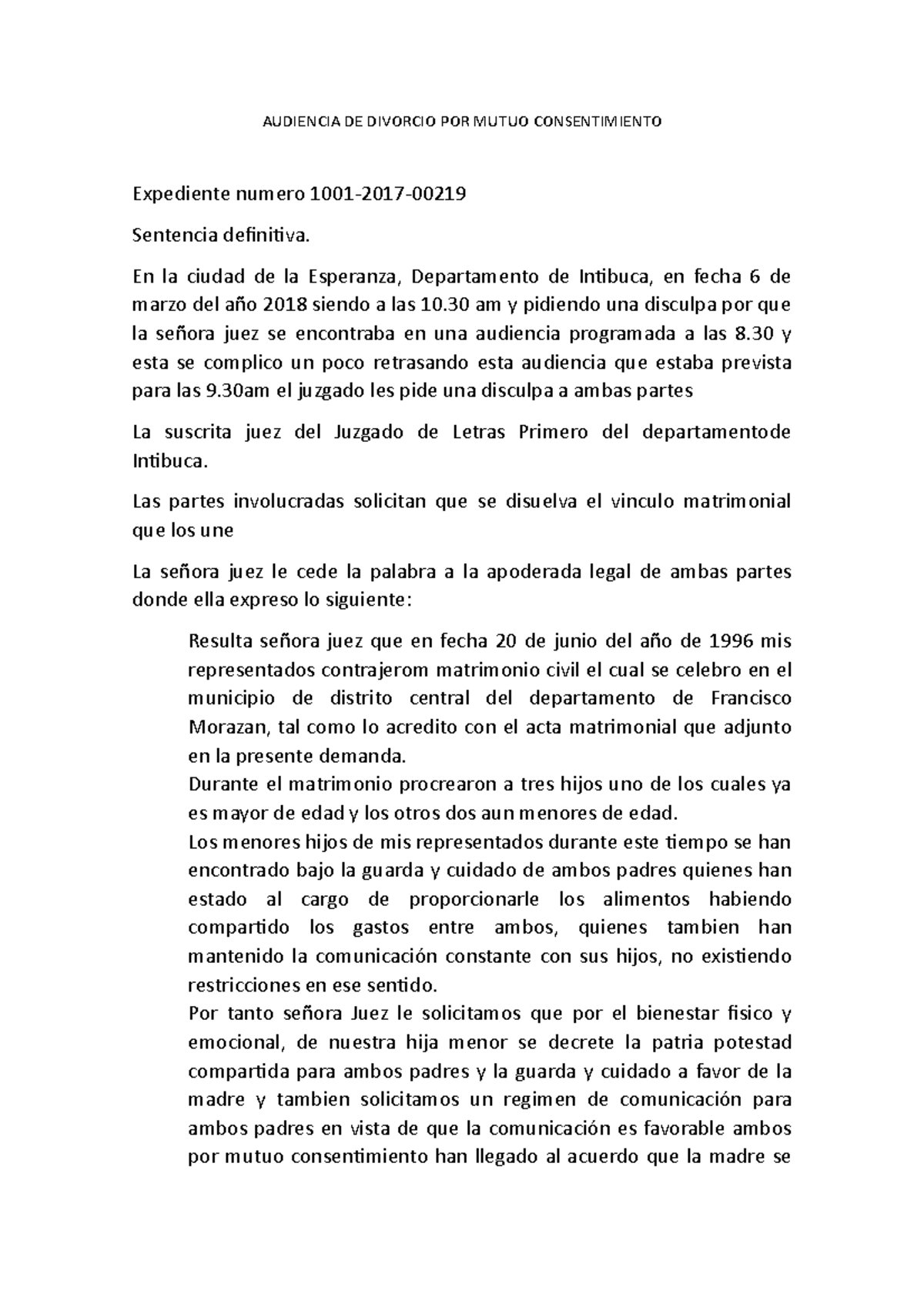 Audiencia DE Divorcio POR Mutuo Consentimiento - AUDIENCIA DE DIVORCIO ...