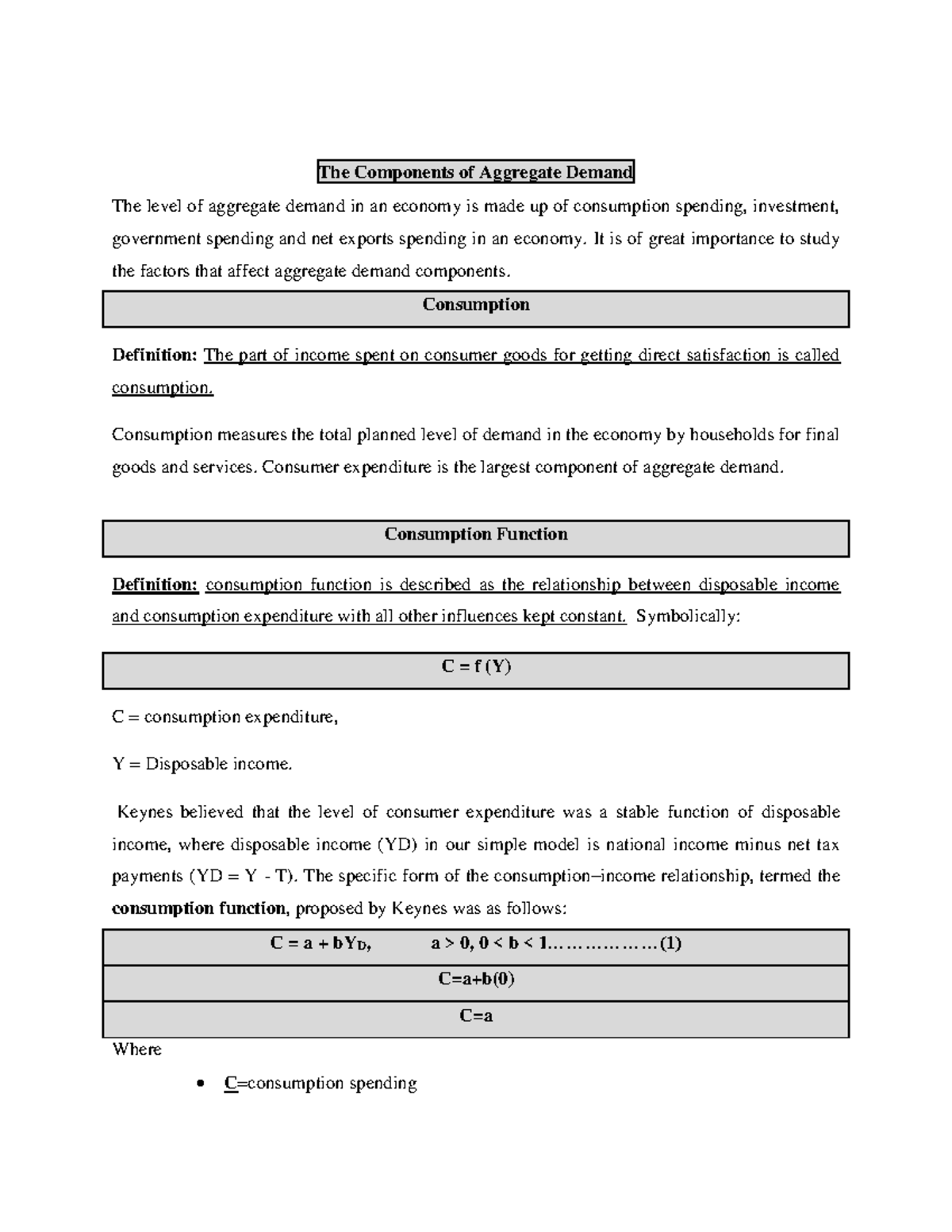 Macro Final - Lecture notes 1-10 - The Components of Aggregate Demand ...