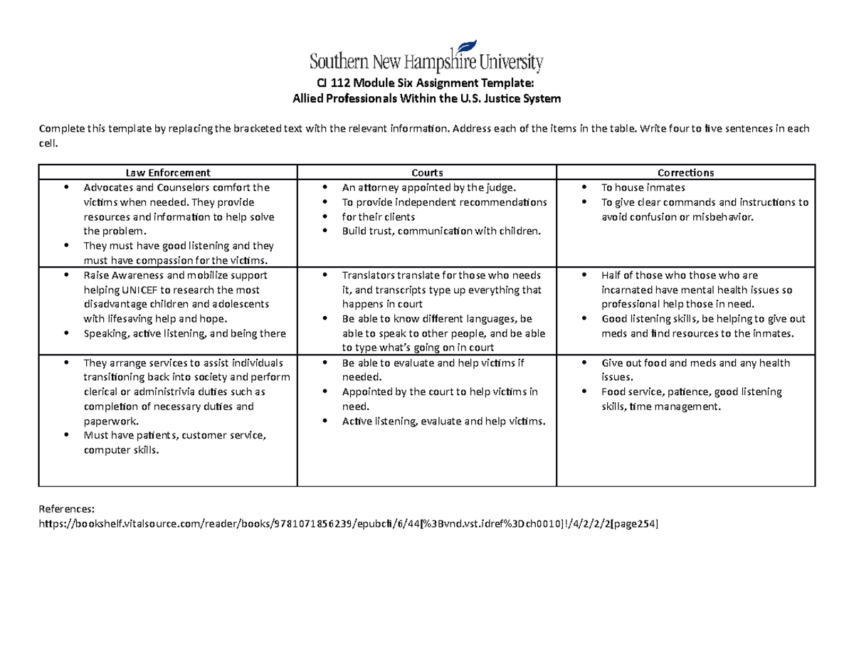 CJ 112 Allied Professionals 1 - CJ 112 Module Six Assignment Template ...