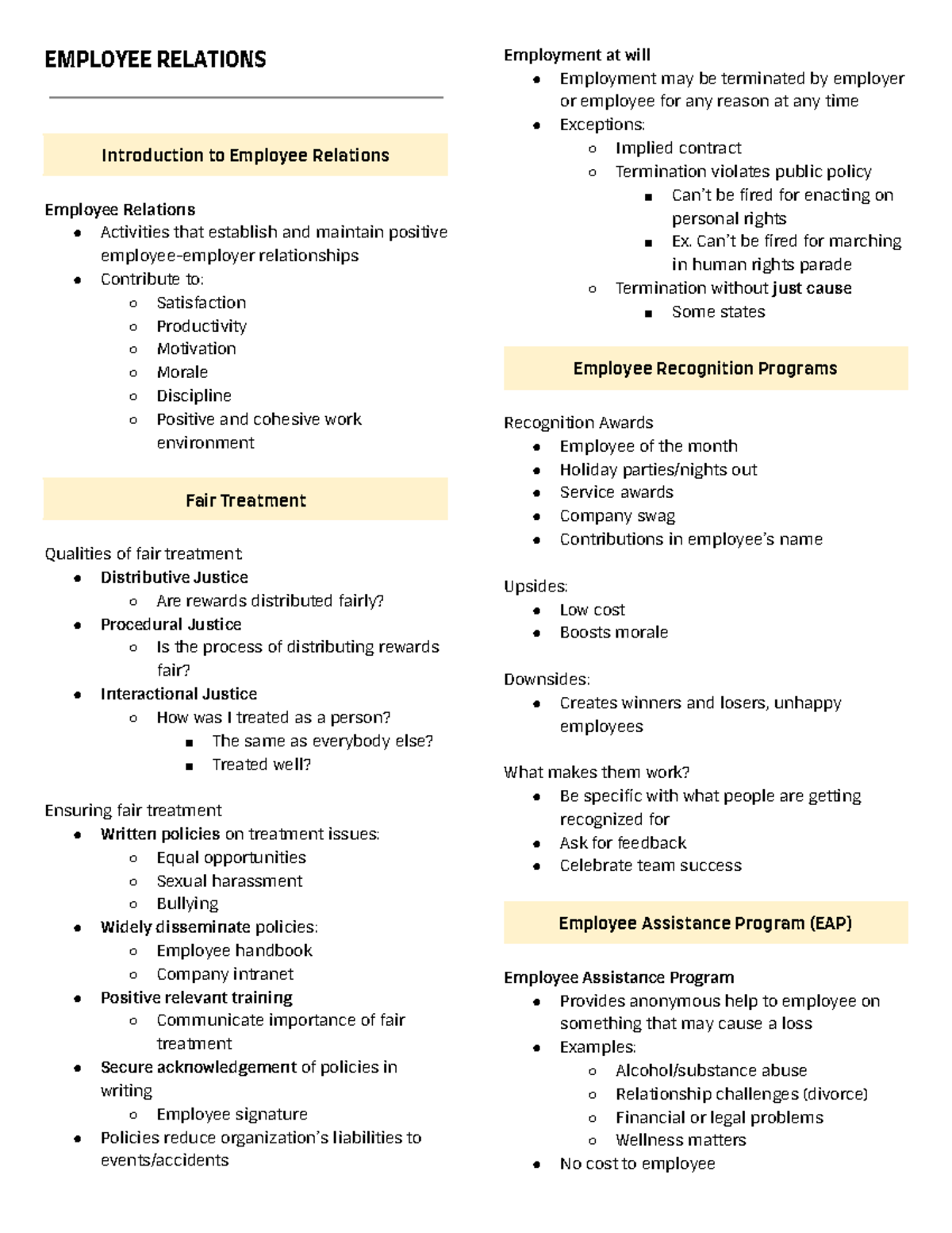 OBHR 3330 Notes 11 - Employee Relations - EMPLOYEE RELATIONS ...