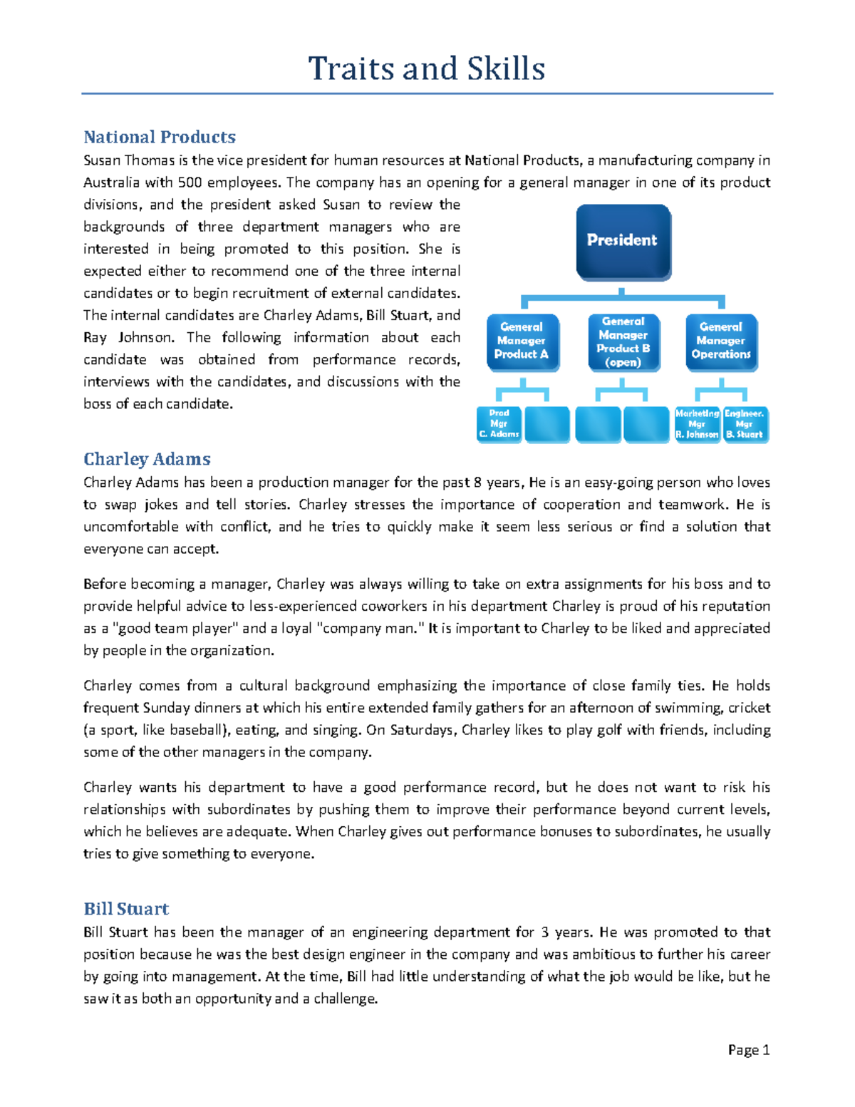 Traits and Skills Case (hiring) - Page 1 Traits and Skills National ...