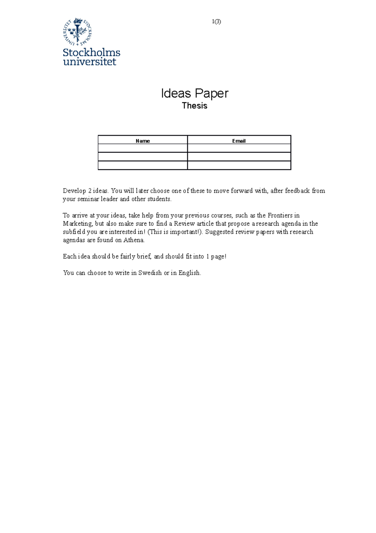 Idea paper ( for seminar 1)2022 - 1(3) Ideas Paper Thesis NameEmail ...