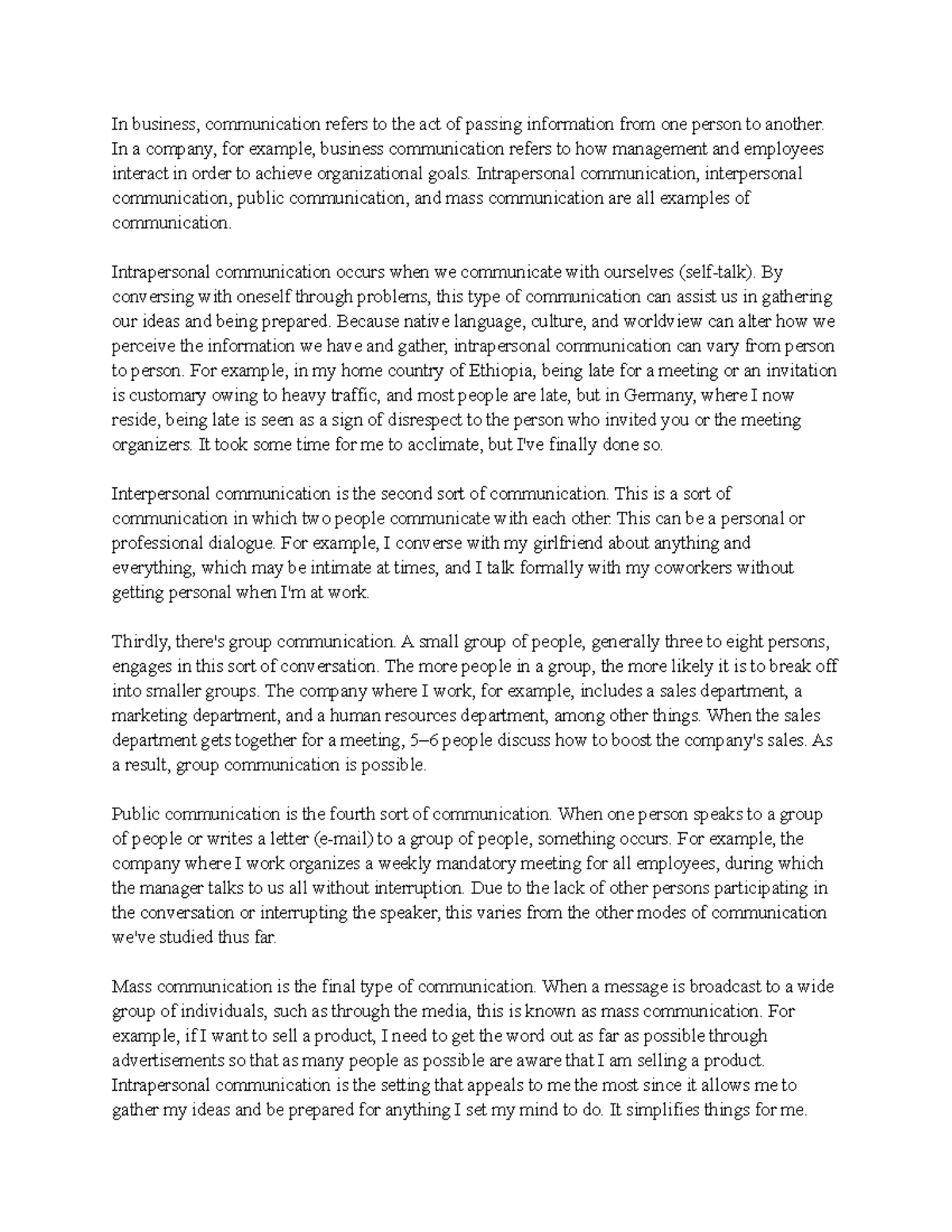 BUS 1105 Written Assignment 1 - In business, communication refers to ...