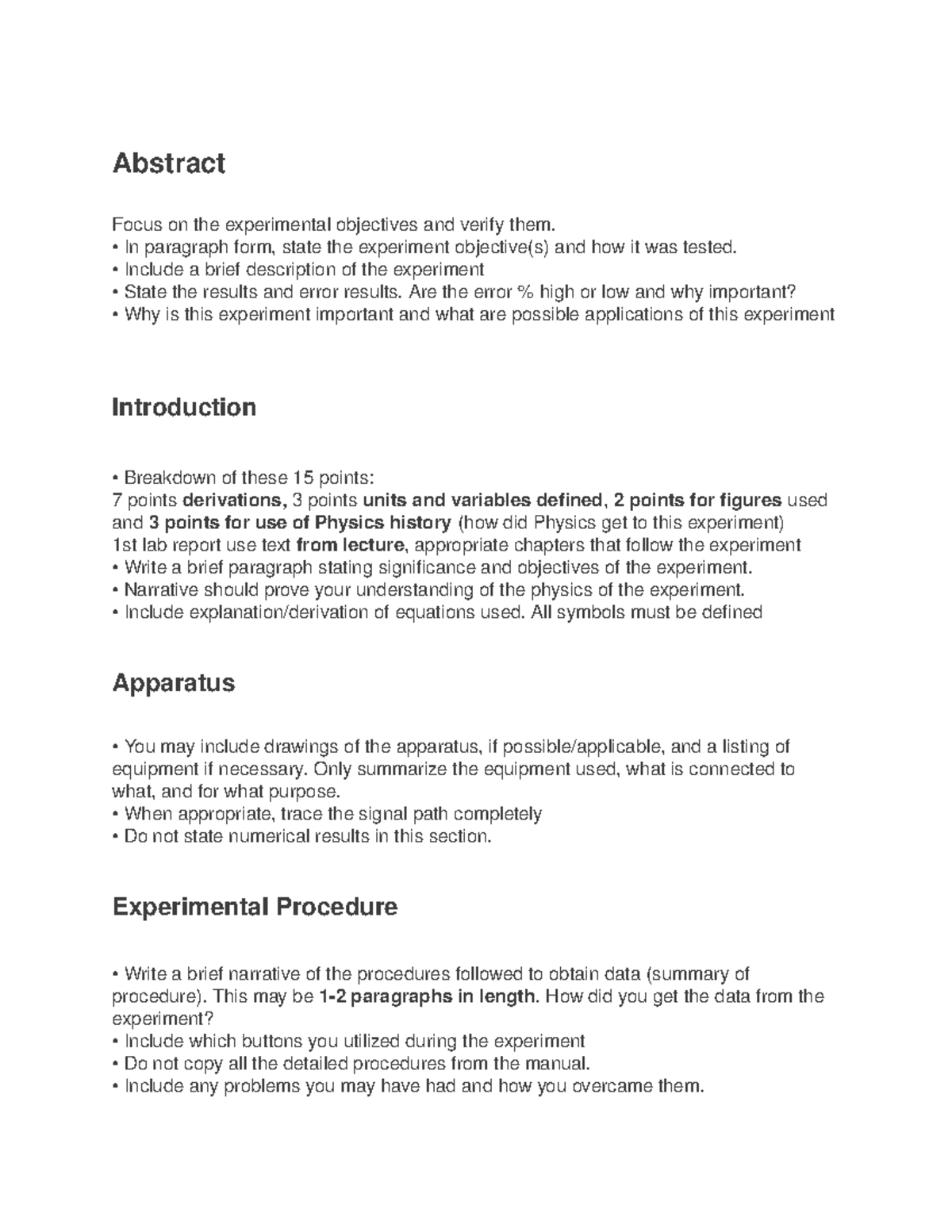 Labreport 1 Structure - Abstract Focus on the experimental objectives ...