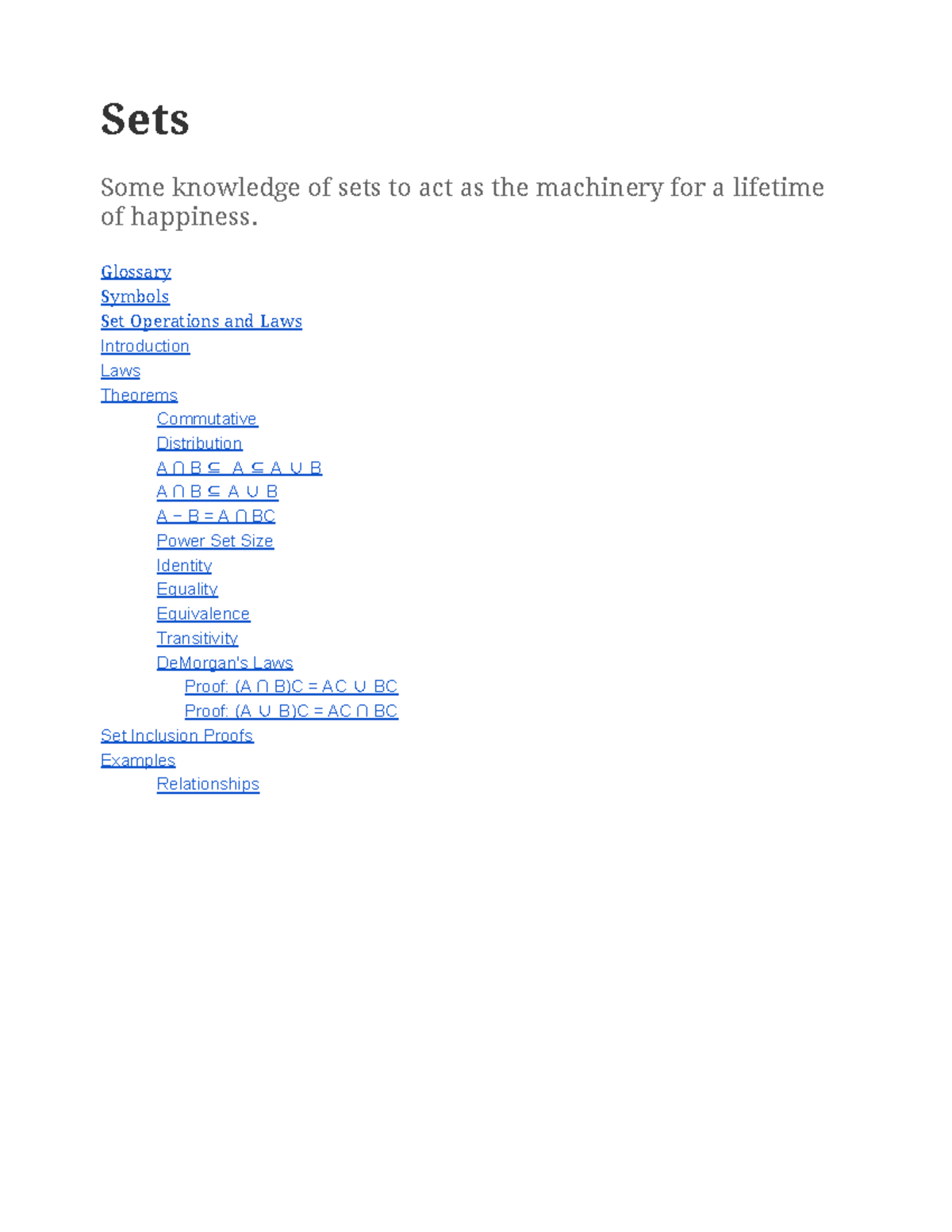 Sets - Notes on set theory - Sets Some knowledge of sets to act as the ...