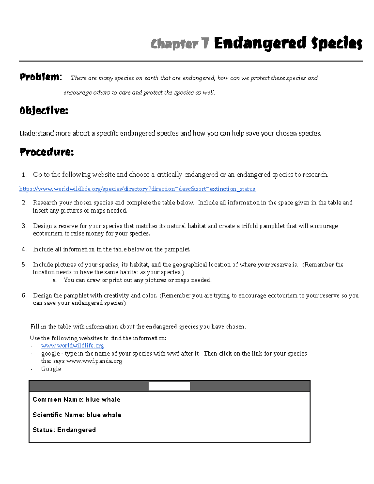 Copy of Copy of In Your Neighborhood Activity Endangered Species 1 ...