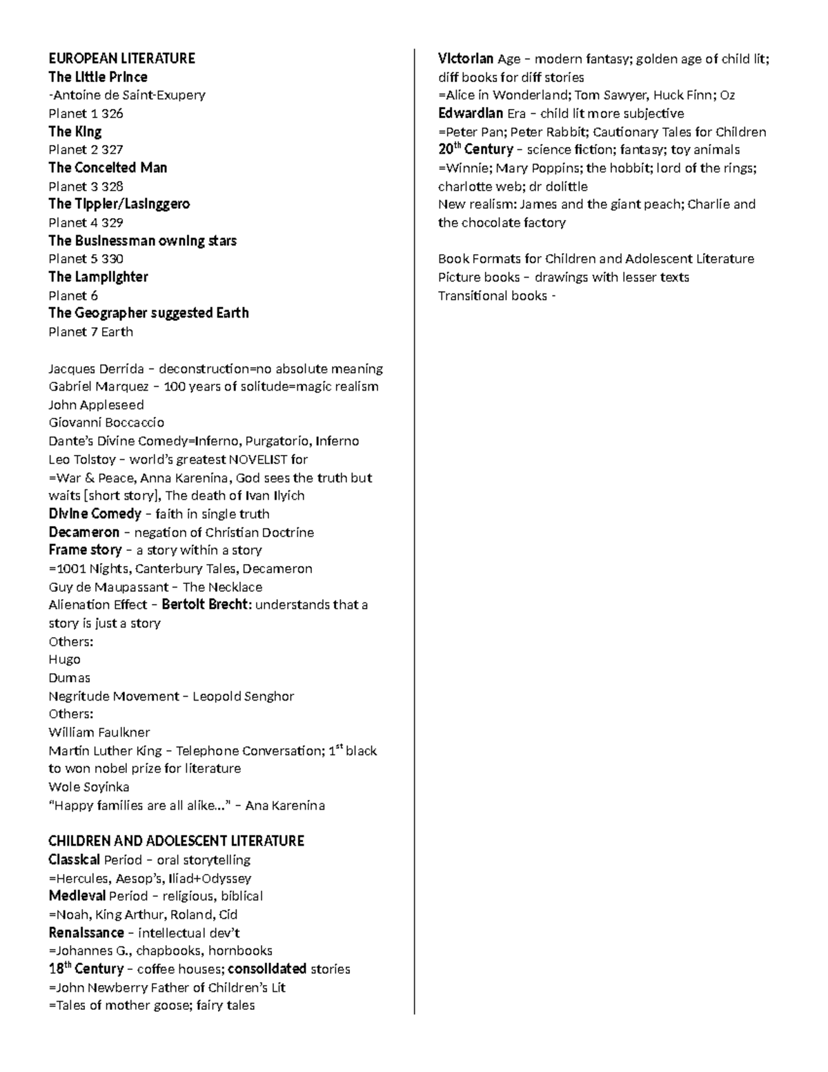 European Literature about different era/periods - EUROPEAN LITERATURE ...