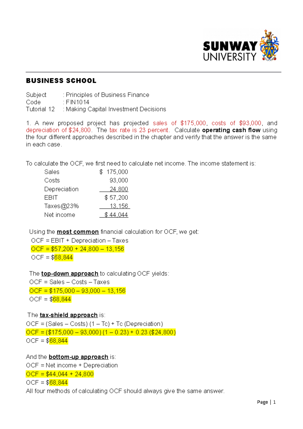 Tutorial 11 Making Capital Investment Decisions answer - BUSINESS ...