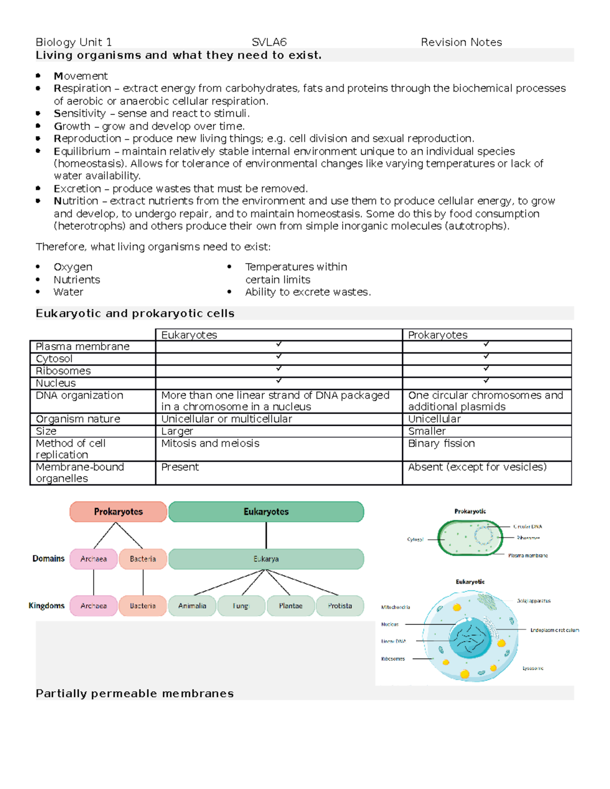 Unit 1 Biology Revision for AOS 1 SAC 1 - Living organisms and what ...