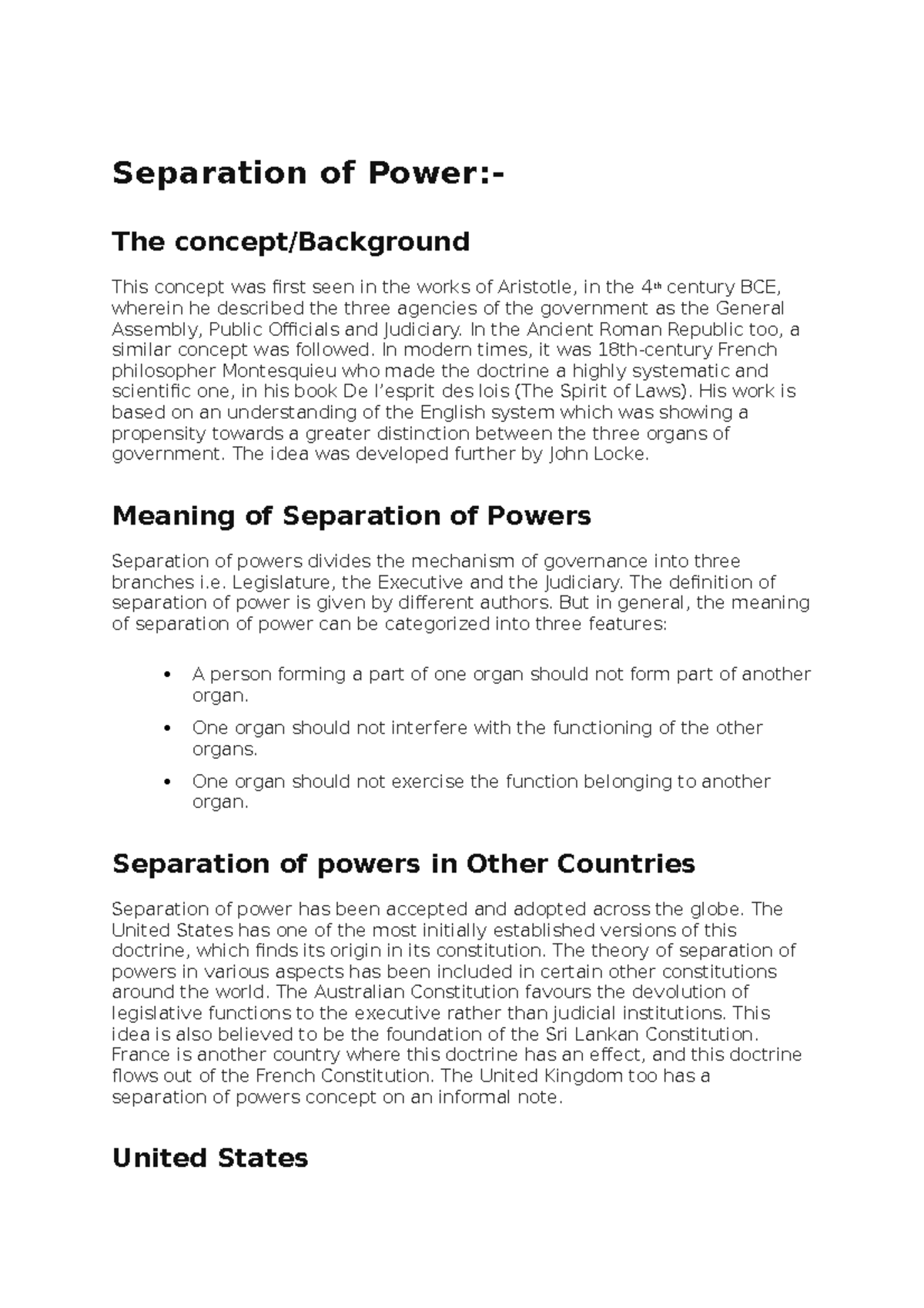 Separation of Power - amin - Separation of Power:- The concept ...
