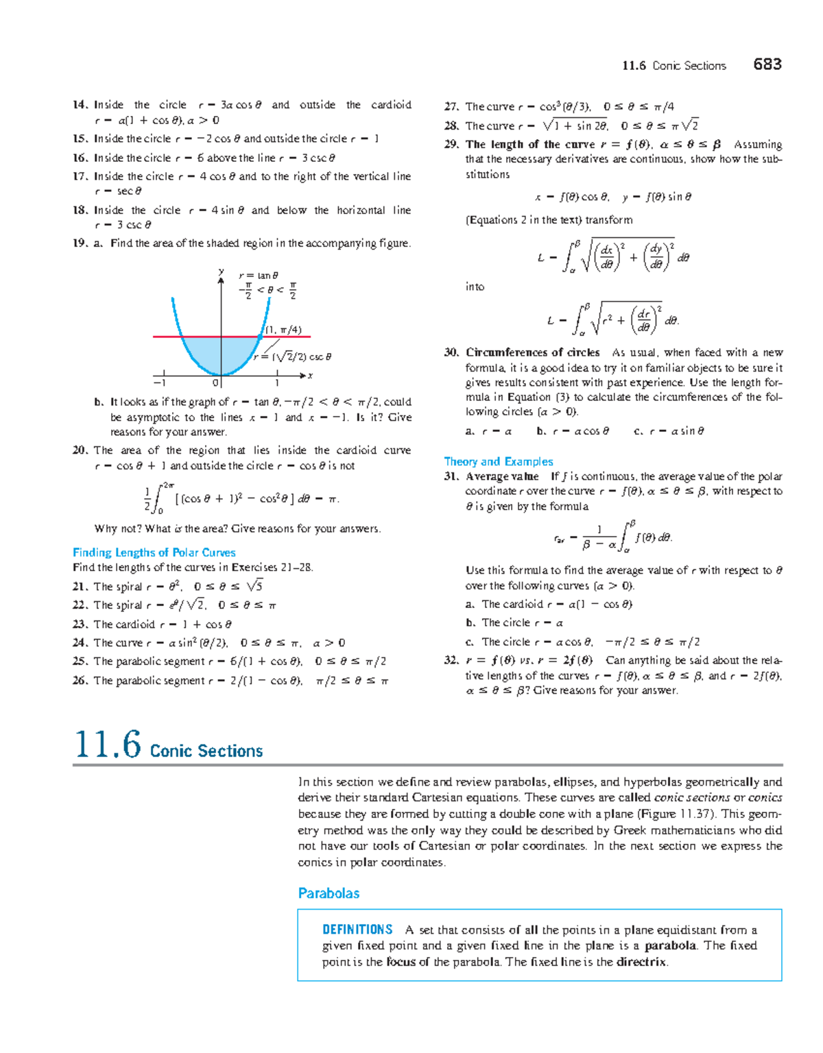 Math ch11-6 - math work - 11 Conic Sections 683 14. Inside the circle r = 3 a cos u and outside ...