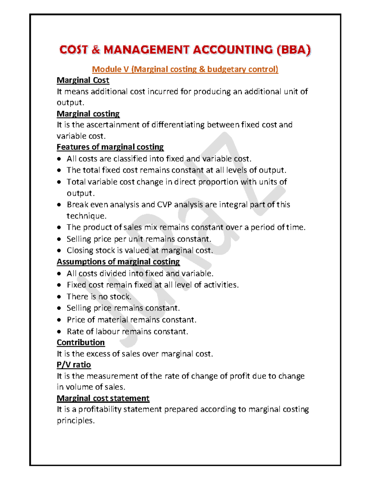 Cost & management accounting- BBA- Module V - Module V (Marginal ...