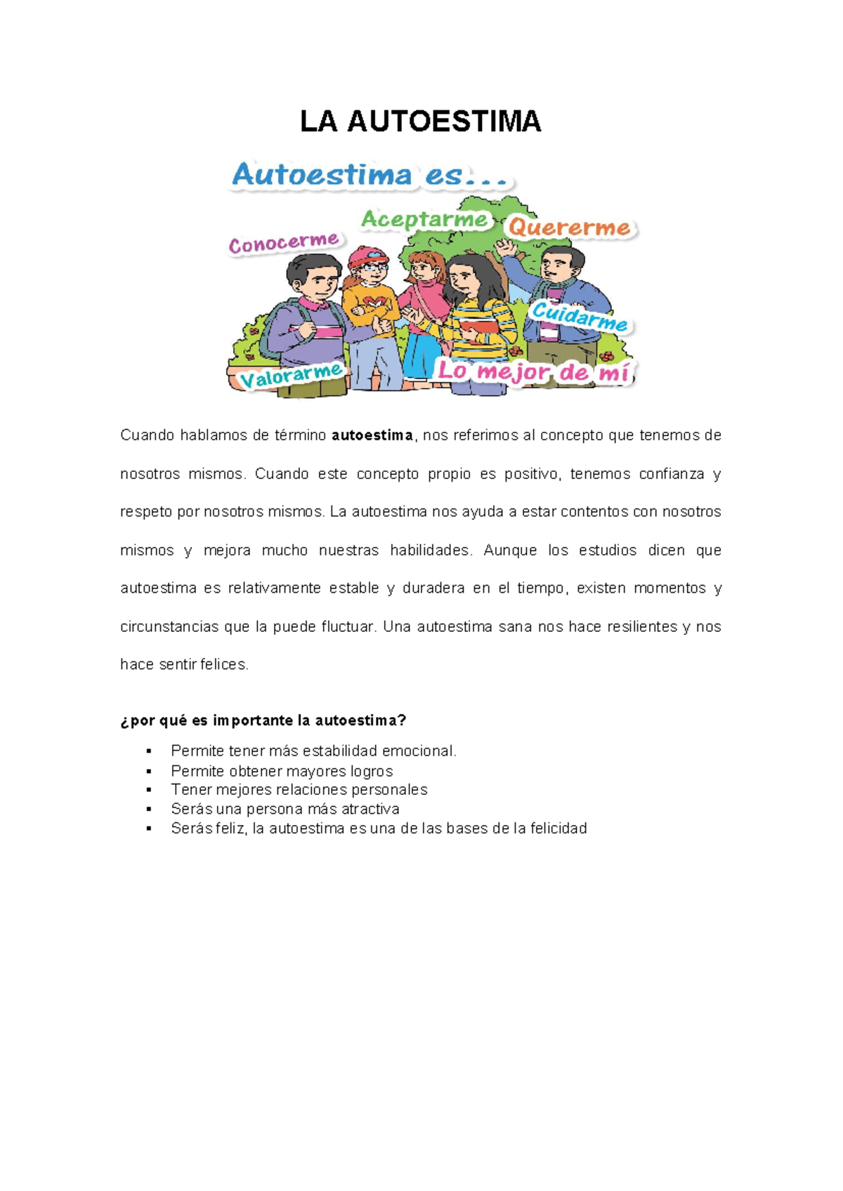 LA Autoestima grupo 6 - tarea - LA AUTOESTIMA Cuando hablamos de ...