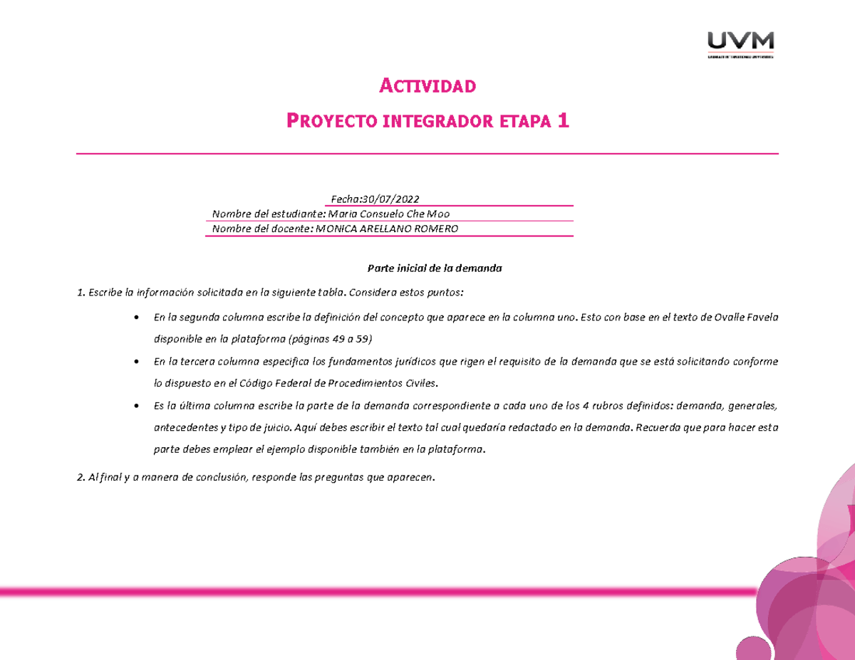 PIE1 MCCM A3 - Proyecto integrador etapa 3 - ACTIVIDAD PROYECTO INTEGRADOR ETAPA 1 Fecha:30/07 ...