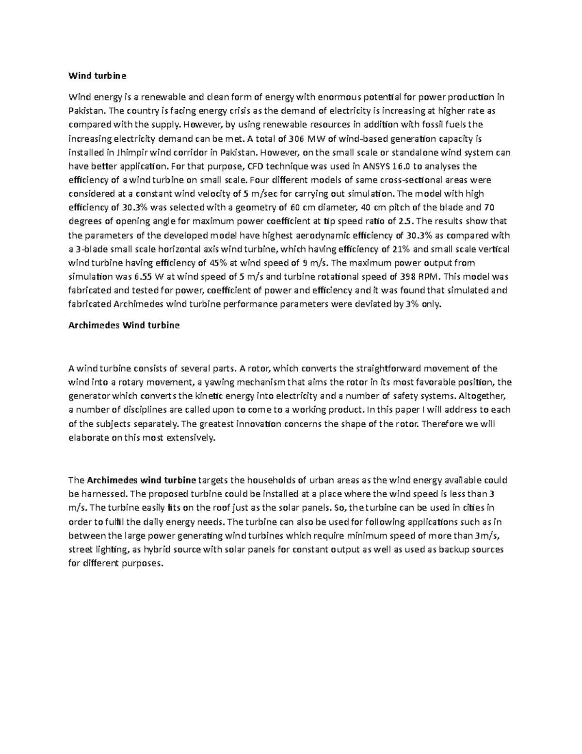Archemides File data - Wind turbine Wind energy is a renewable and ...