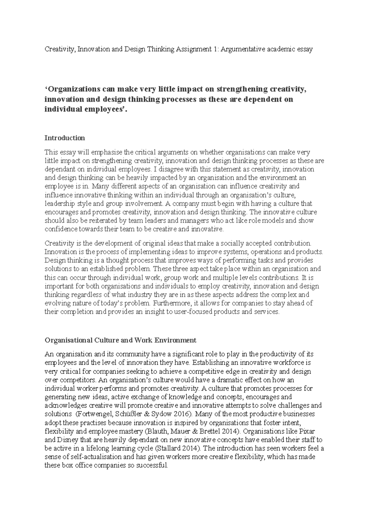 Creativity Assignment 1 - Creativity, Innovation and Design Thinking ...