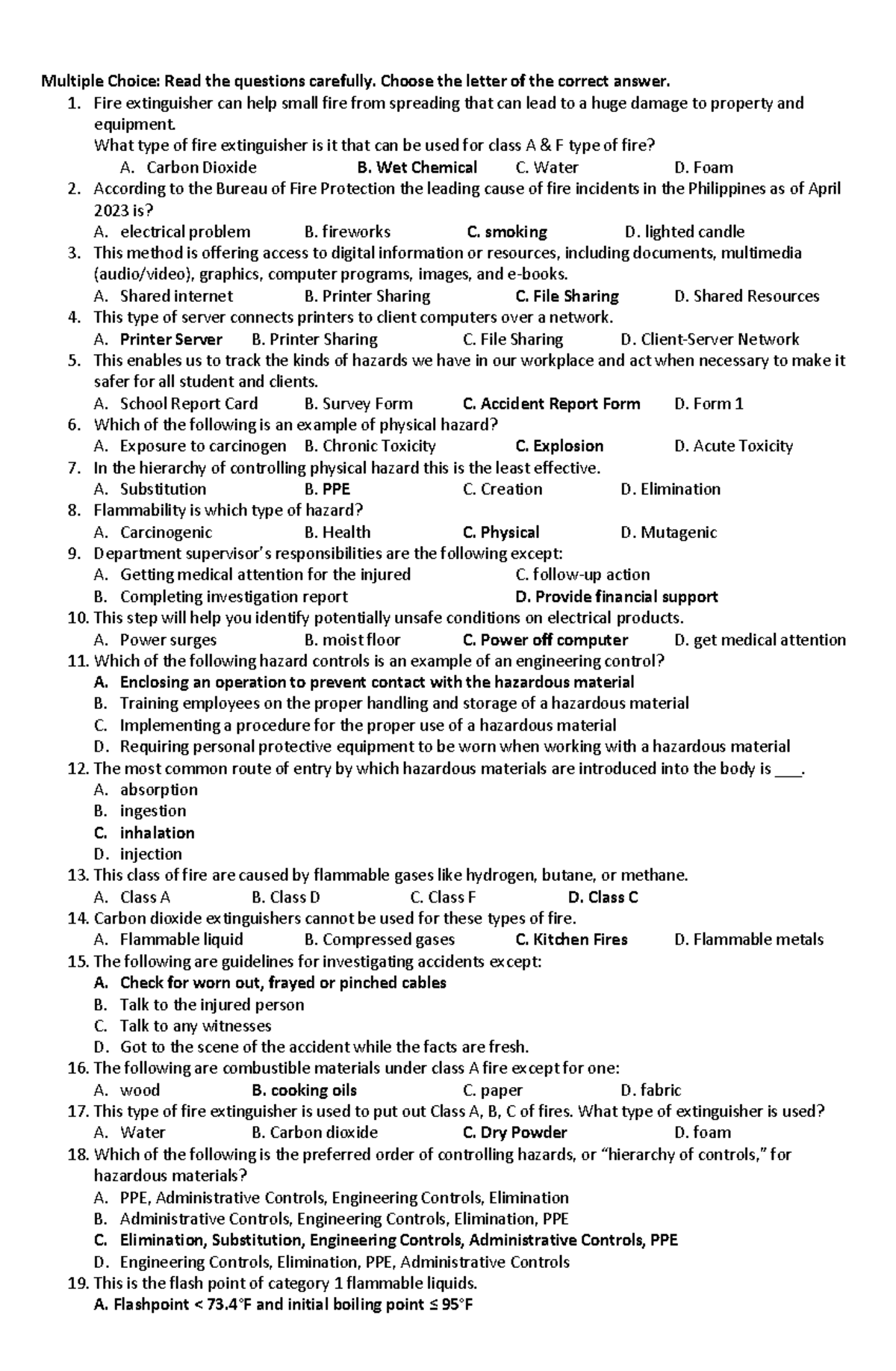 Tle - Summative test examinations - Multiple Choice: Read the questions ...