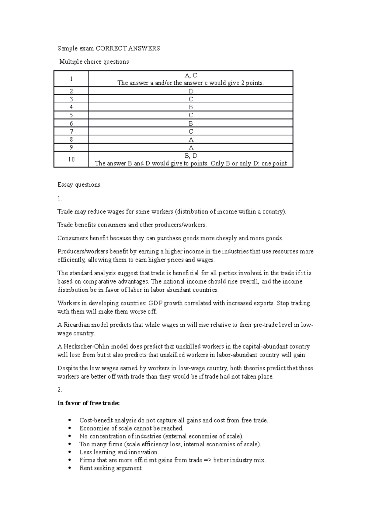 Trade theory sample exam - Sample exam CORRECT ANSWERS Multiple choice ...