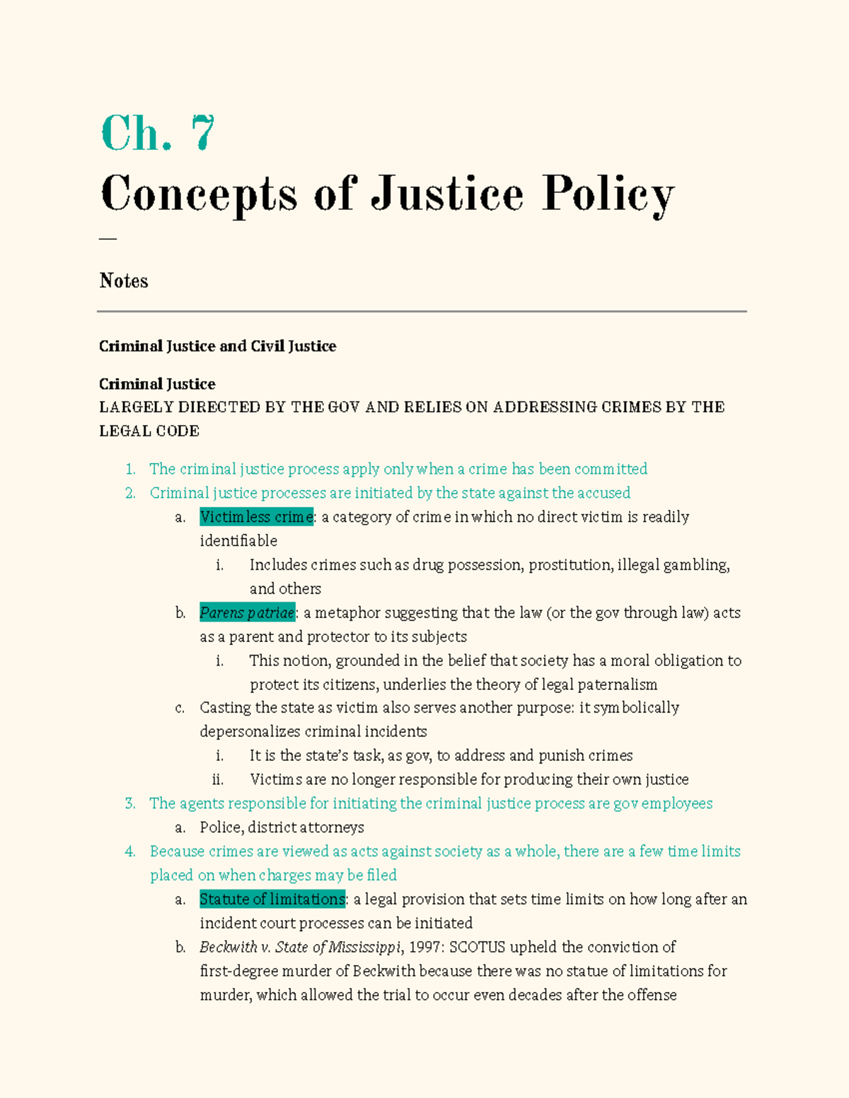 JS 10 Ch. 7 Notes - Ch. 7 Concepts of Justice Policy ___ Notes Criminal ...