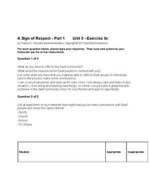 ASOR 11 ASL 111 - A sign of respect assignment for American sign ...
