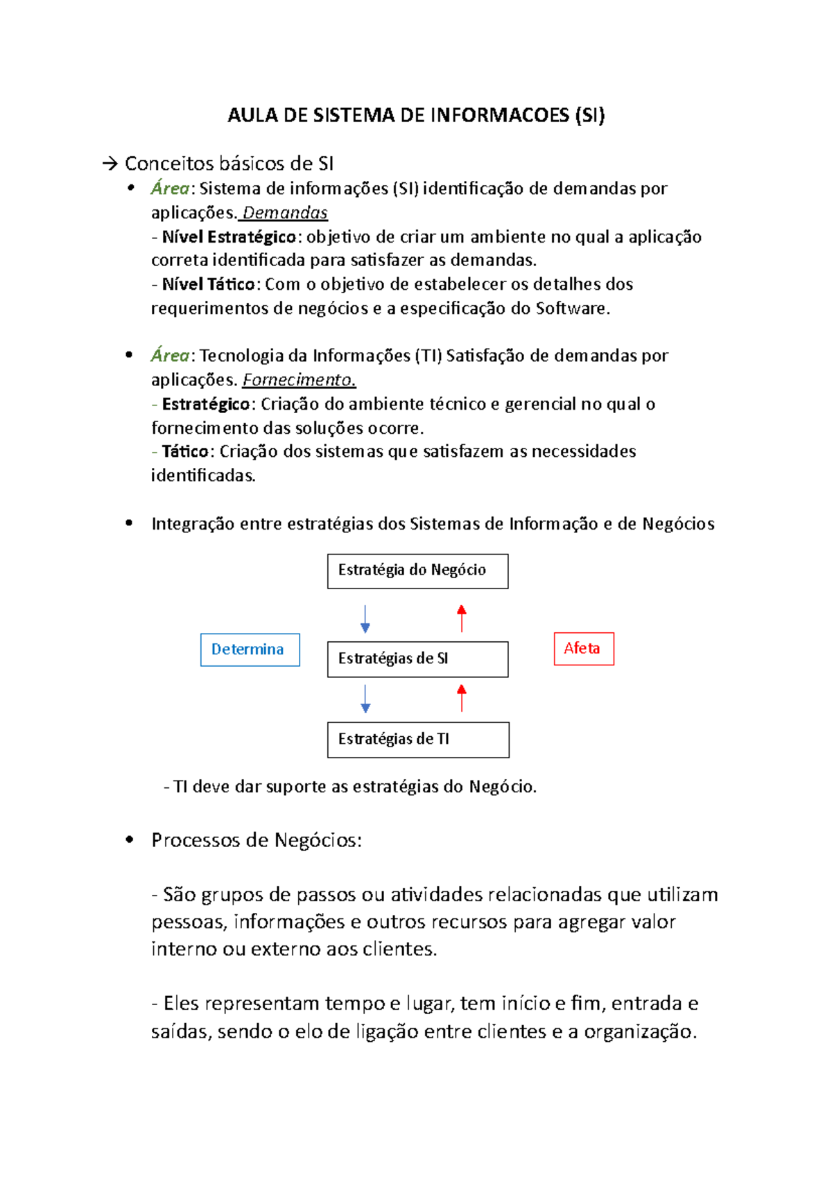 resumo sistema de Informacoes - AULA DE SISTEMA DE INFORMACOES (SI ...