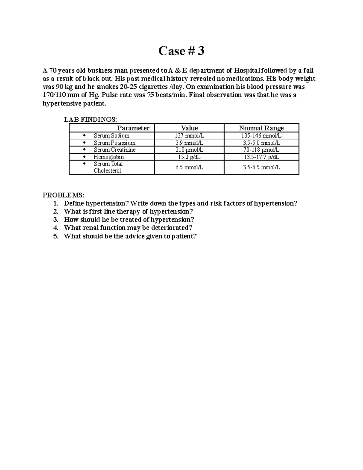 Case presentation on HTN - Case # 3 A 70 years old business man ...