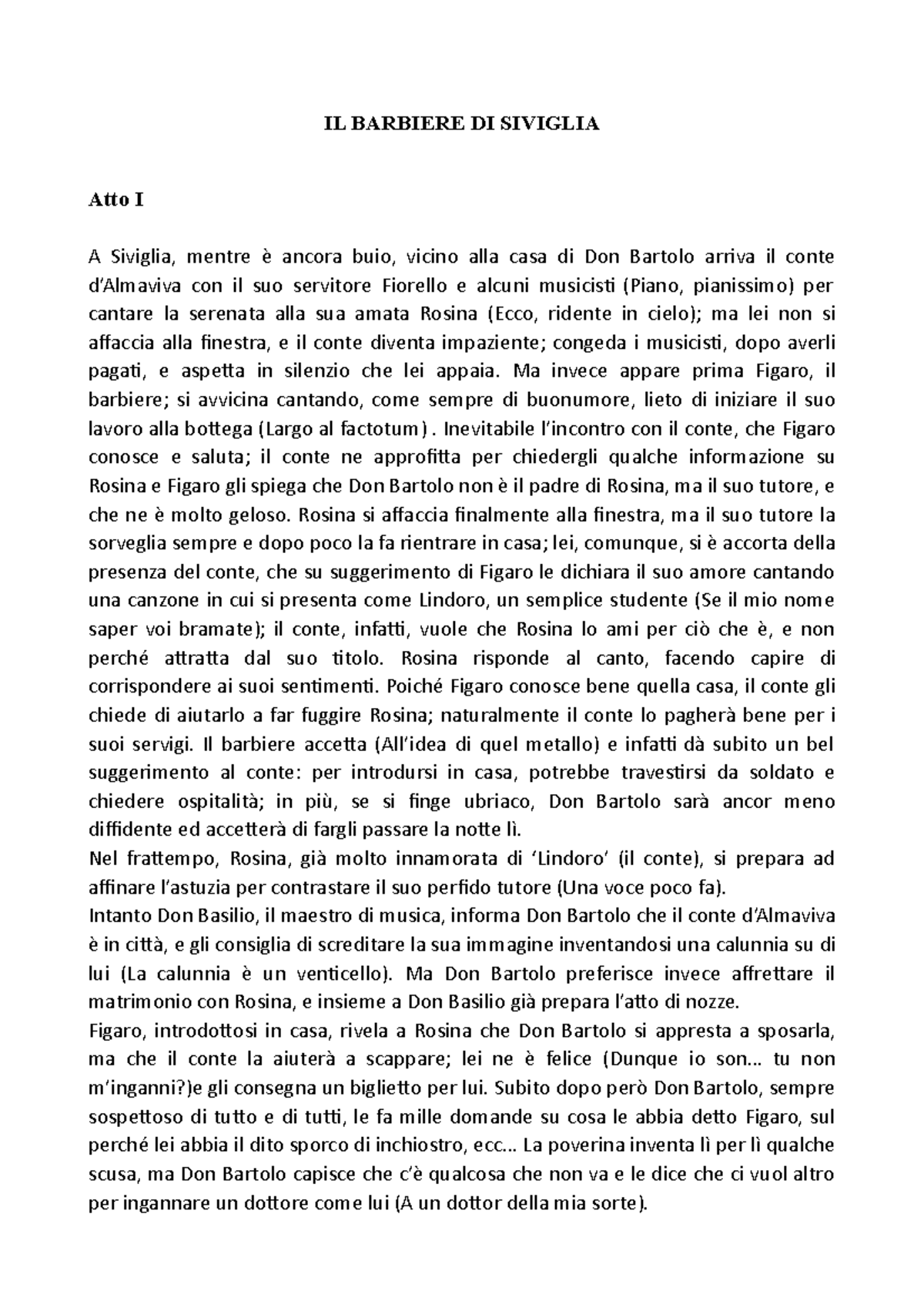 IL Barbiere DI Siviglia - IL BARBIERE DI SIVIGLIA Atto I A Siviglia ...