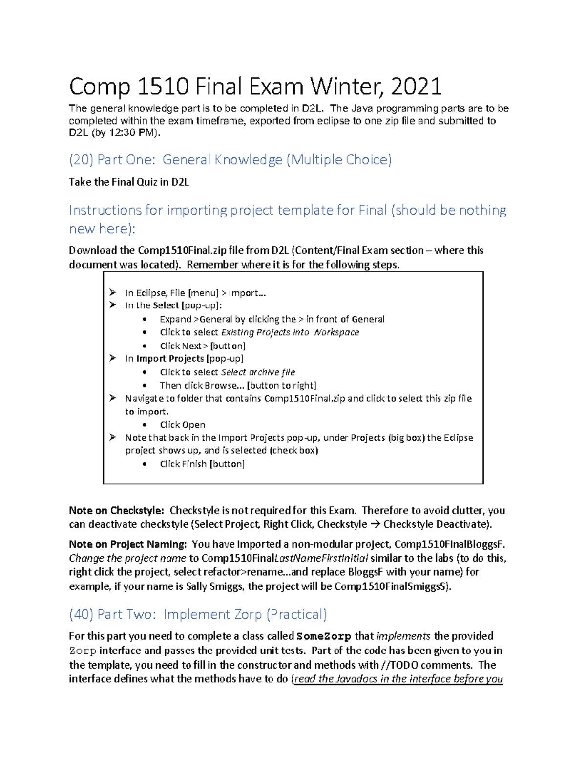 Comp 1510 FinalSSSSSS - Comp 1510 Final Exam Winter, 202 1 The general ...