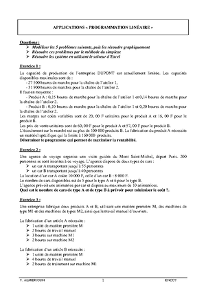 GP Correction Exercice PL - Y. AL MERIOUH 1/ Programmation Linéaire Correction de l’exercice I ...