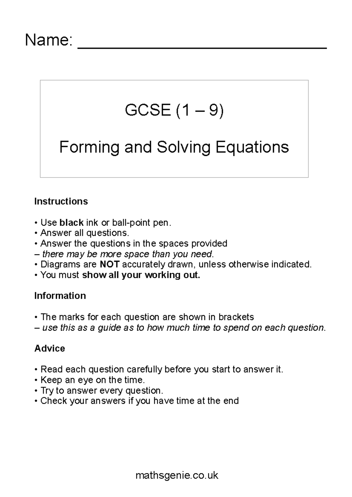 4 forming and solving equations - GCSE (1 – 9) Forming and Solving ...